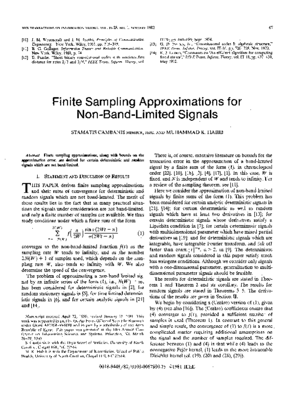 Pdf Finite Sampling Approximations For Non Band Limited Signals Muhammad Habib