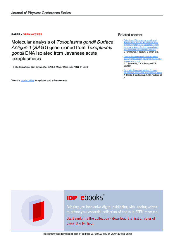 (PDF) Molecular analysis of Toxoplasma gondii Surface Antigen 1 (SAG1 ...