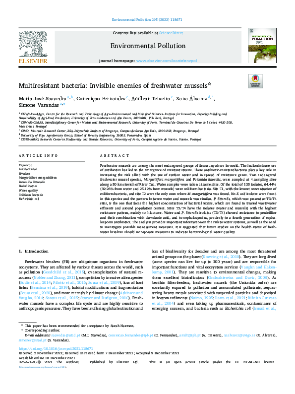 (PDF) Multiresistant Bacteria: Invisible Enemies of Freshwater Mussels