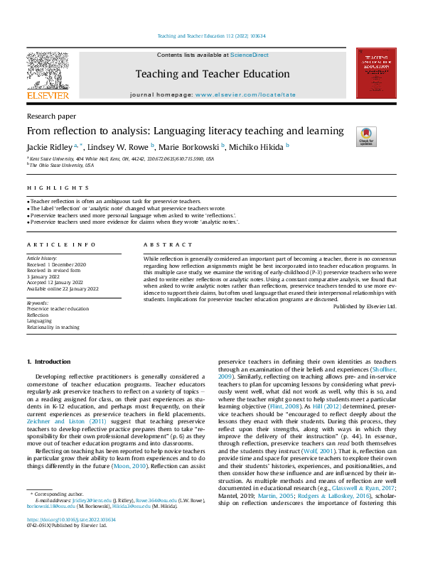 (PDF) From reflection to analysis: Languaging literacy teaching and learning