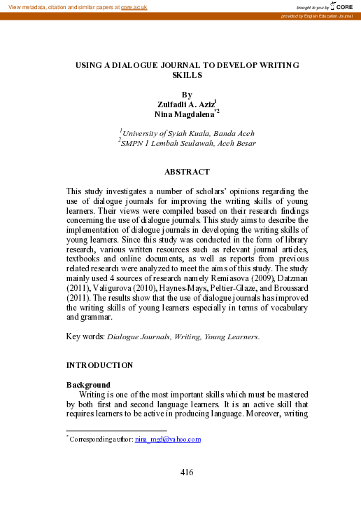 (PDF) Using a dialogue journal to develop writing skills