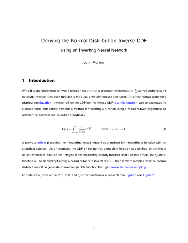 (PDF) Deriving the Normal Distribution Inverse CDF using an Inverting ...