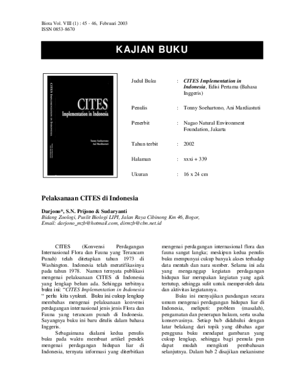 (PDF) Pelaksanaan CITES di Indonesia