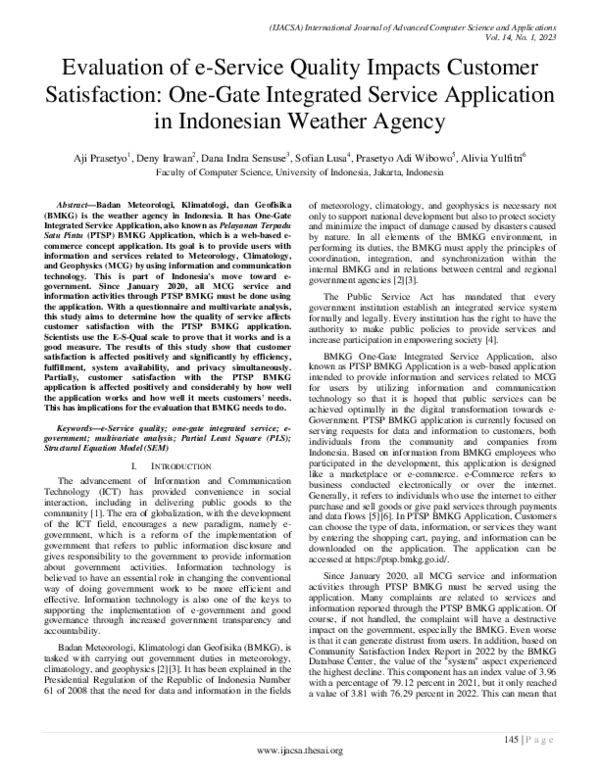 (PDF) Evaluation of e-Service Quality Impacts Customer Satisfaction: One-Gate Integrated Service ...