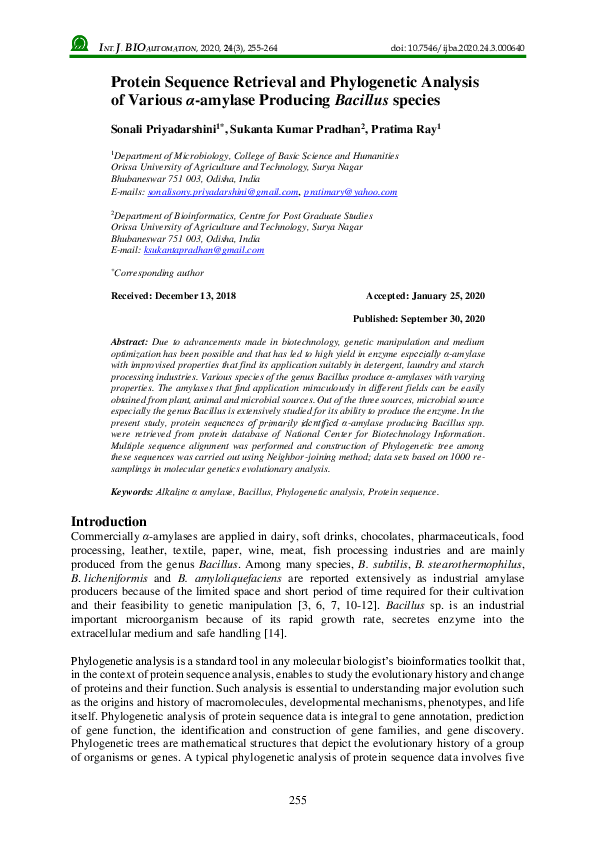 (PDF) Protein Sequence Retrieval and Phylogenetic Analysis of Various α ...
