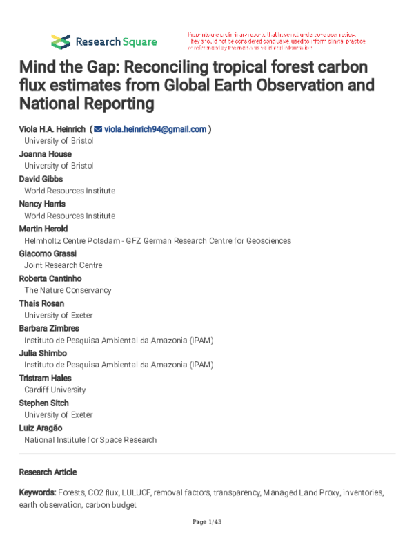 Pdf Mind The Gap Reconciling Tropical Forest Carbon Flux Estimates