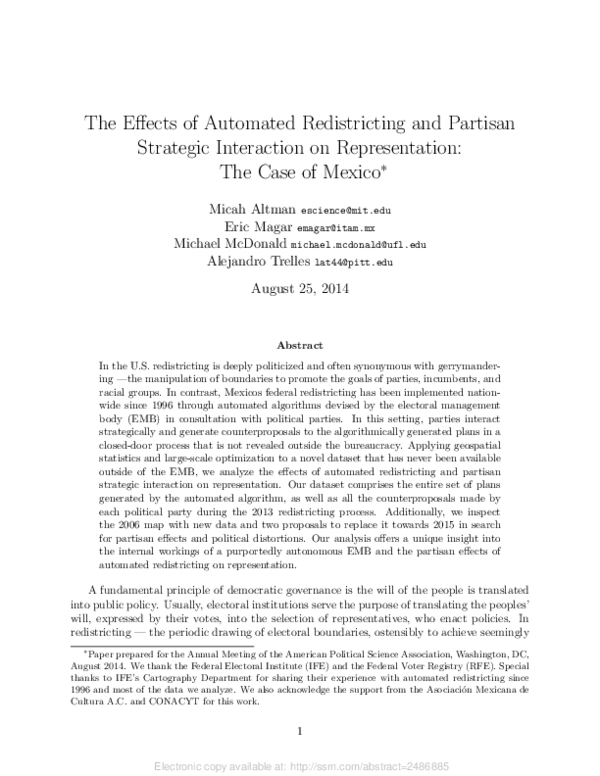 (PDF) The Effects of Automated Redistricting and Partisan Strategic ...