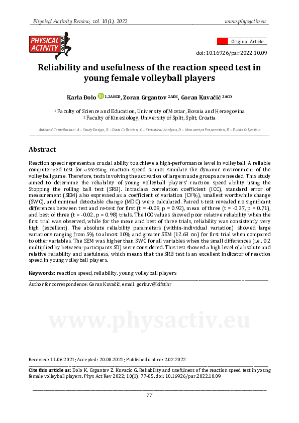 (PDF) Reliability and usefulness of the reaction speed test in young ...