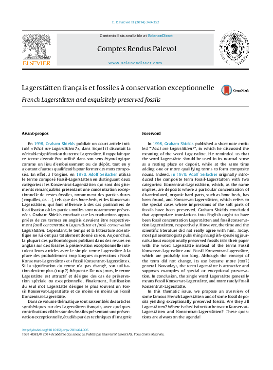 (PDF) Lagerstätten français et fossiles à conservation exceptionnelle