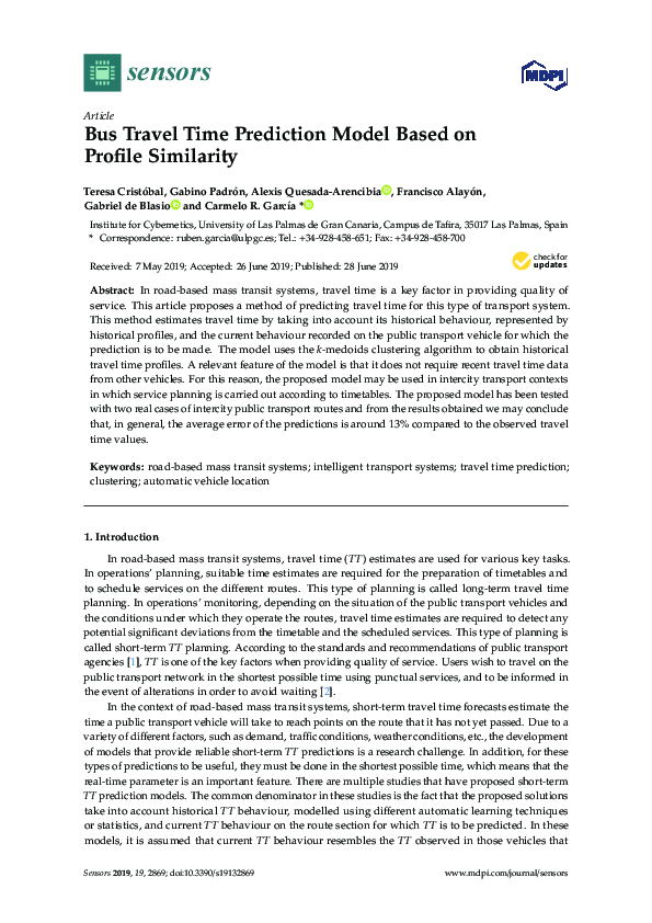 (PDF) Bus Travel Time Prediction Model Based on Profile Similarity | Alexis Quesada-Arencibia ...