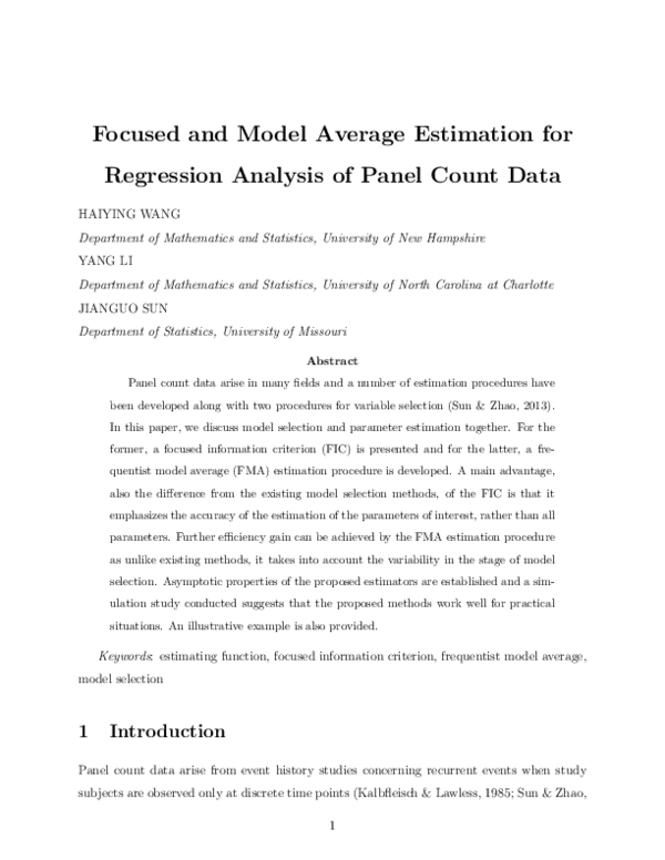 (PDF) Focused and Model Average Estimation for Regression Analysis of Panel Count Data