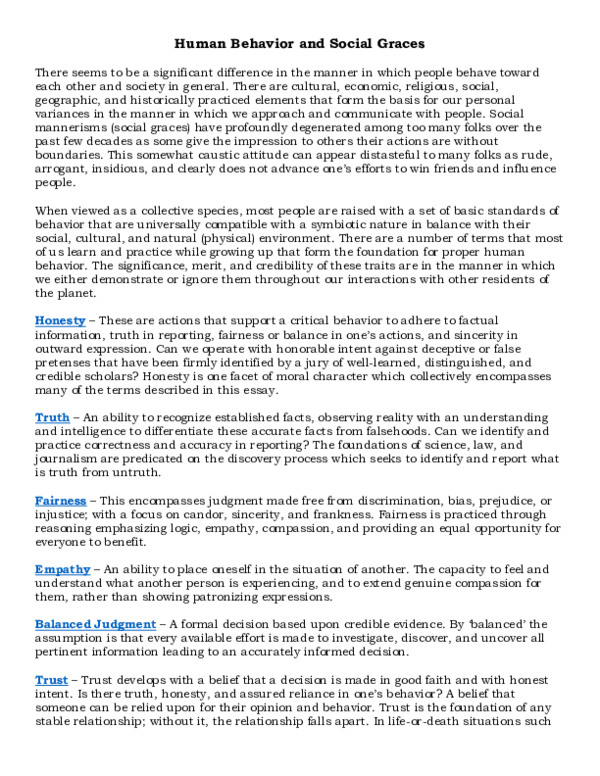 (PDF) Human Behavior and Social Graces