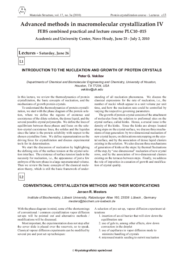 (PDF) Advanced methods in macromolecular crystallization IV | Peter Vekilov - Academia.edu