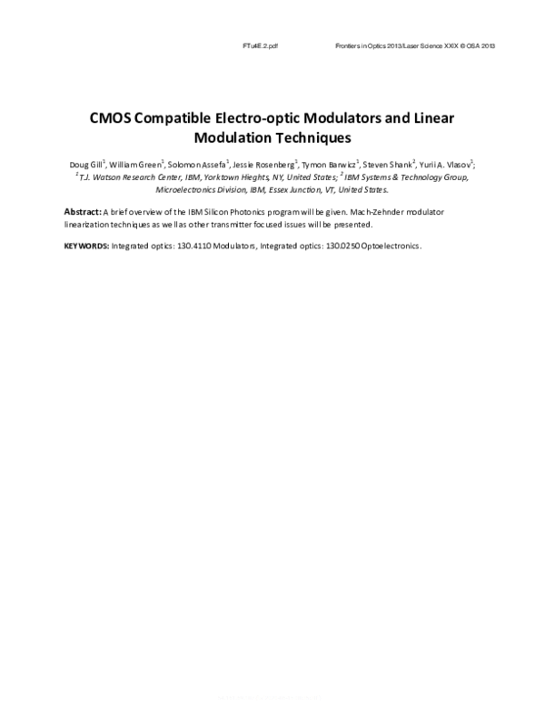 (PDF) CMOS Compatible Electro-optic Modulators and Linear Modulation Techniques