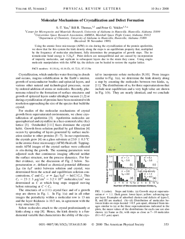 (PDF) Molecular Mechanisms of Crystallization and Defect Formation