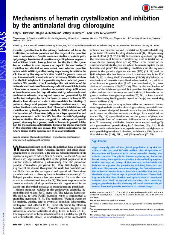 (PDF) Mechanisms of hematin crystallization and inhibition by the ...