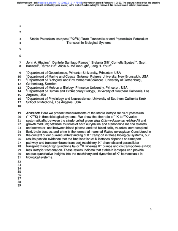 (PDF) Stable Potassium Isotopes (41K/39K) Track Transcellular and ...