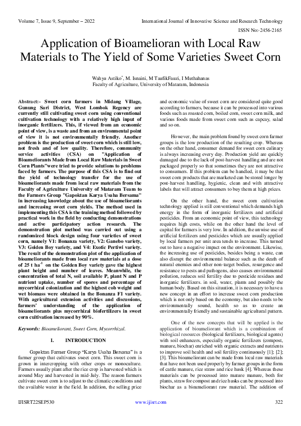 (PDF) Application of Bioamelioran with Local Raw Materials to The Yield ...