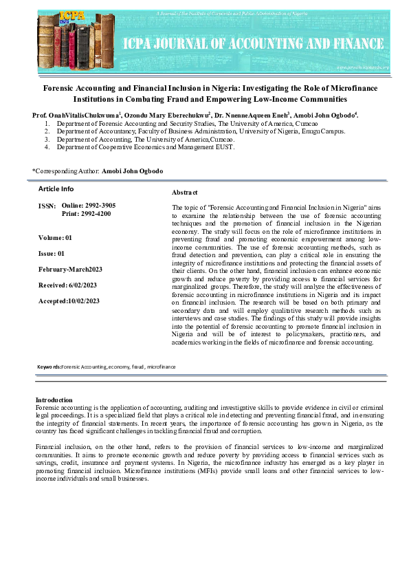 (PDF) Forensic Accounting and Financial Inclusion in Nigeria ...