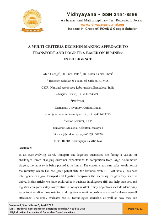 Pdf A Multi Criteria Decision Making Approach To Transport And Logistics Based On Business