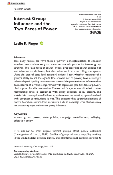 (PDF) Interest Group Influence and the Two Faces of Power