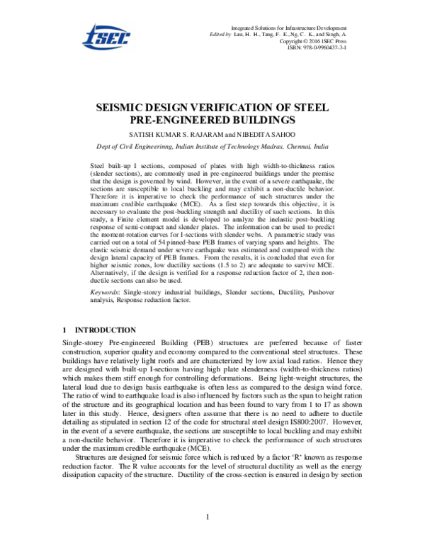 (PDF) Seismic Design Verification of Steel Pre- Engineered Buildings
