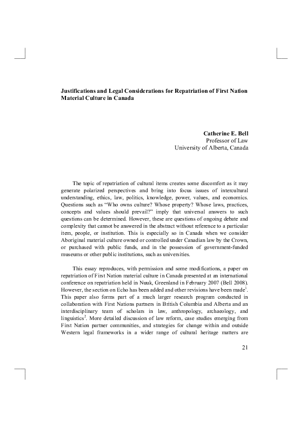 (PDF) Justifications and legal considerations for repatriation of First ...