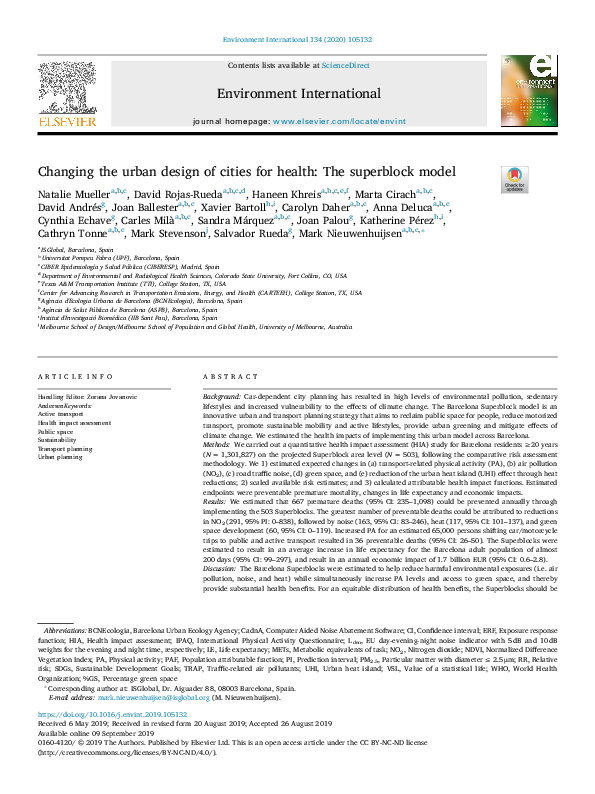 (PDF) Changing the urban design of cities for health: The superblock model