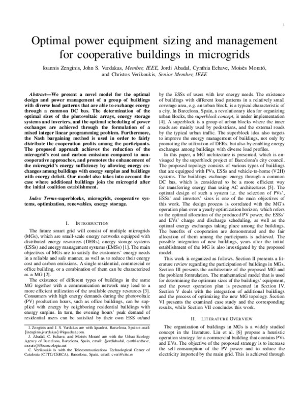 (PDF) Optimal Power Equipment Sizing and Management for Cooperative Buildings in Microgrids