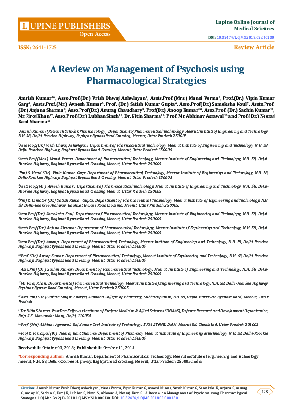 (PDF) A Review on Management of Psychosis using Pharmacological ...