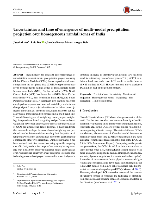 (PDF) Uncertainties and time of emergence of multi-model precipitation projection over ...
