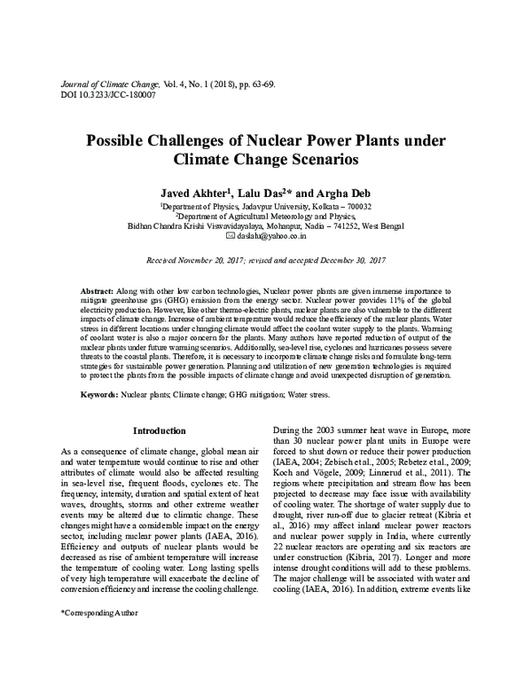 (PDF) Possible Challenges of Nuclear Power Plants under Climate Change Scenarios