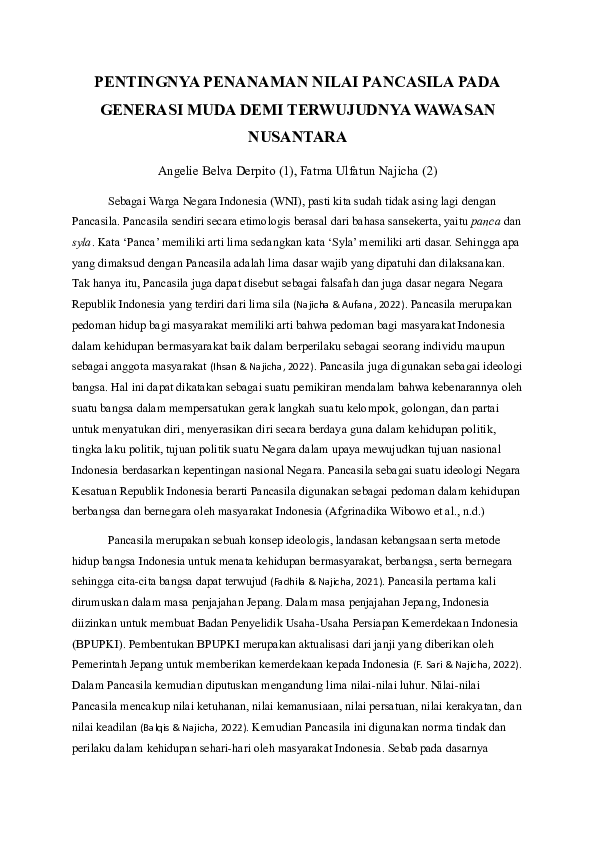 (DOC) PENTINGNYA PENANAMAN NILAI PANCASILA PADA GENERASI MUDA DEMI TERWUJUDNYA WAWASAN NUSANTARA