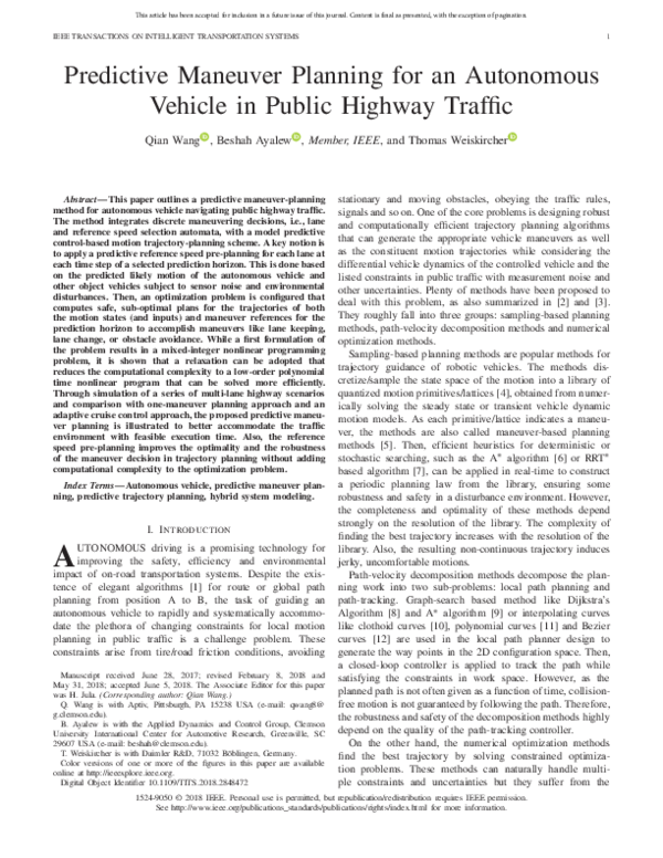 (PDF) Predictive Maneuver Planning for an Autonomous Vehicle in Public Highway Traffic