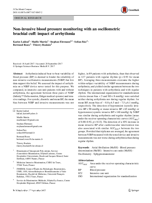 (PDF) Non-invasive blood pressure monitoring with an oscillometric ...