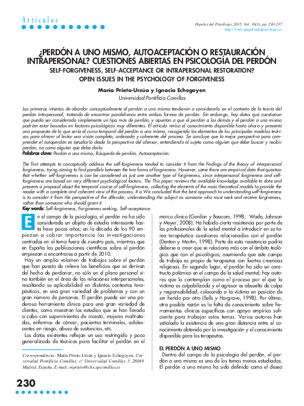 (PDF) ¿Perdón a uno mismo, autoaceptación o restauración intrapersonal ...