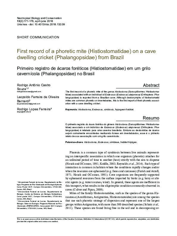 (PDF) First record of a phoretic mite (Histiostomatidae) on a cave ...