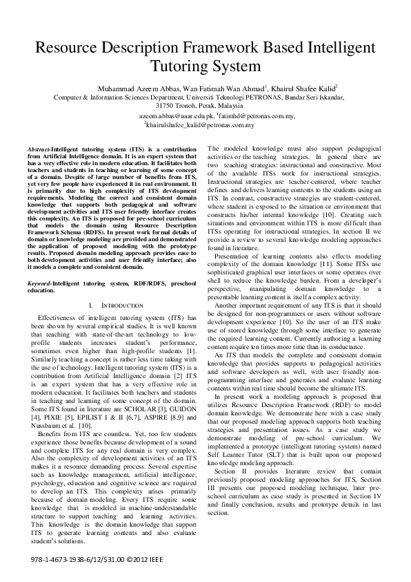 (PDF) Resource Description Framework based intelligent tutoring system