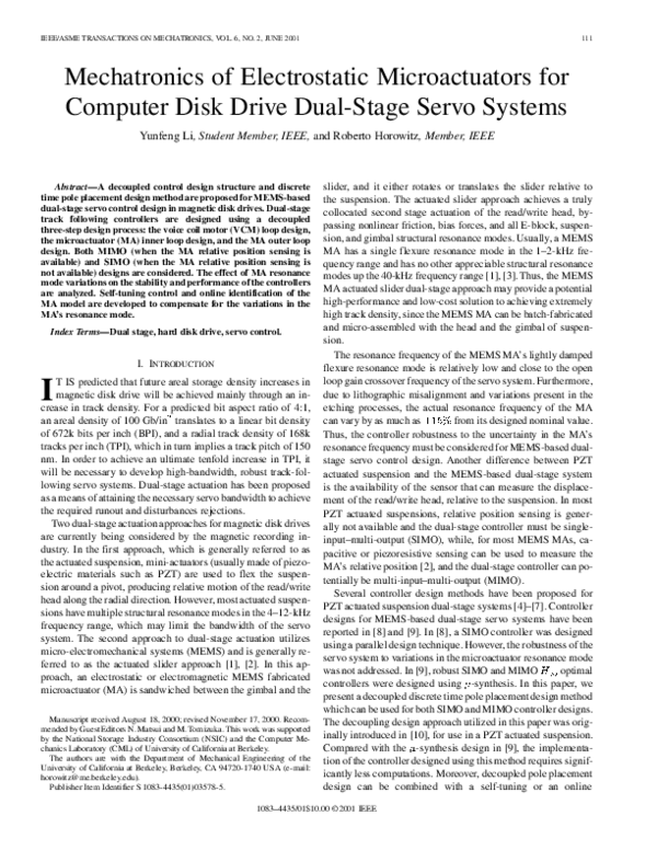 (PDF) Mechatronics of electrostatic microactuators for computer disk ...