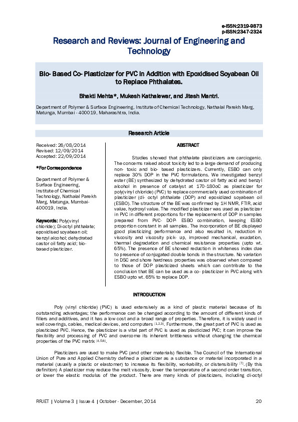 (PDF) Bio- Based Co- Plasticizer for PVC in Addition with Epoxidised ...