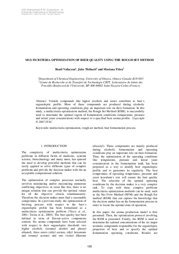 (PDF) Multicriteria Optimization of Beer Quality Using the Rough Set Method
