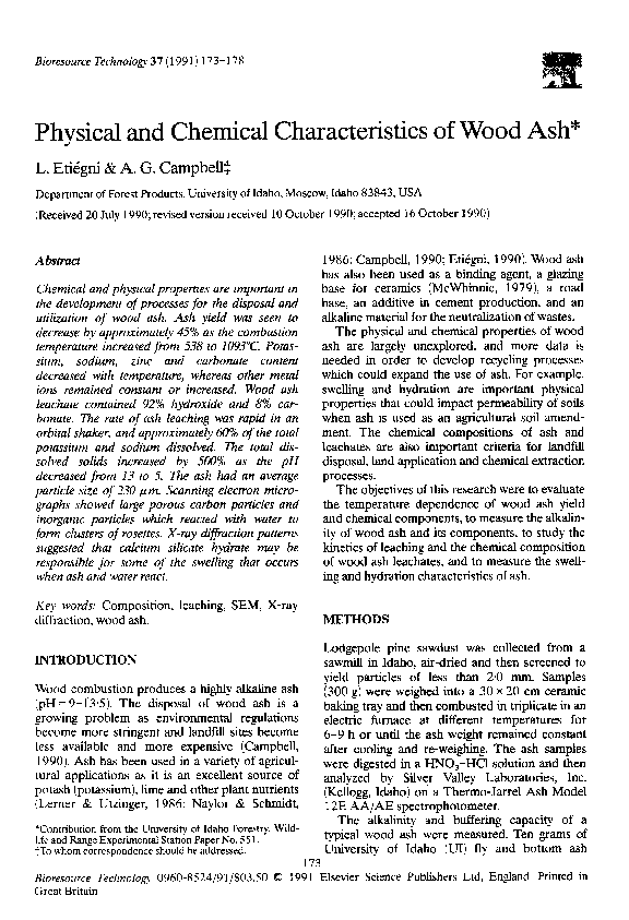 (PDF) Physical and chemical characteristics of wood ash