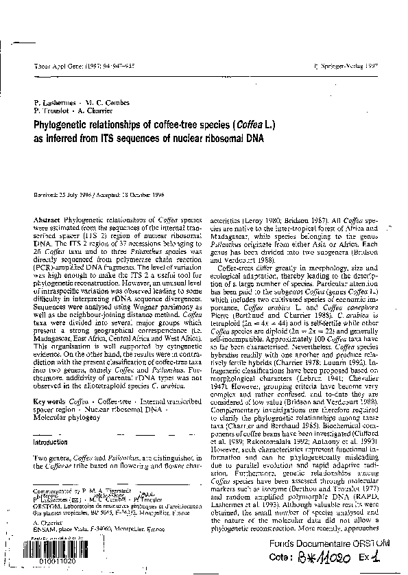 (PDF) Phylogenetic relationships of coffee-tree species (Coffea L.) as ...