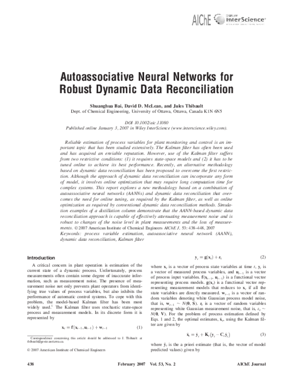 (PDF) Autoassociative neural networks for robust dynamic data reconciliation