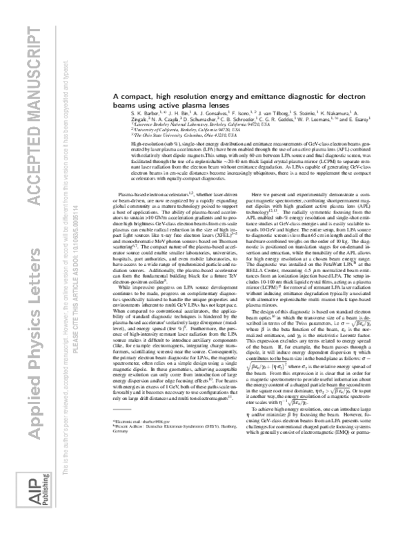 (PDF) A compact, high resolution energy, and emittance diagnostic for ...