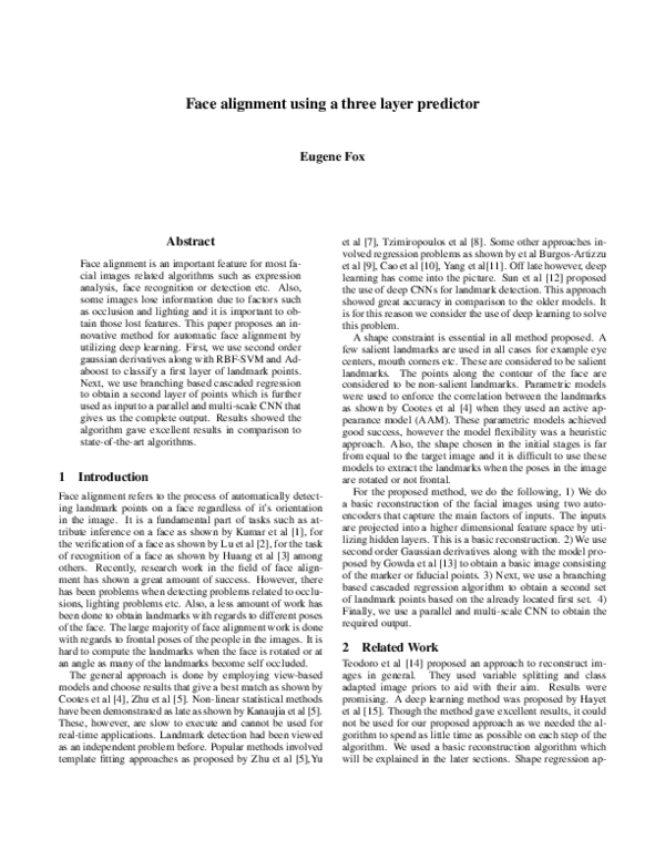 (PDF) Face Alignment Using a Three Layer Predictor | Eugene Fox - Academia.edu