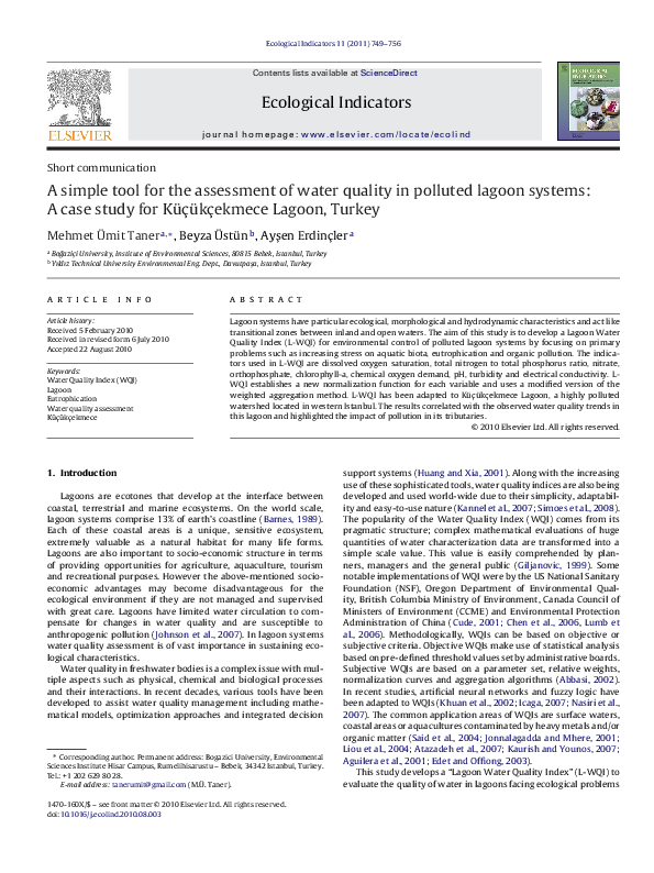 (PDF) A simple tool for the assessment of water quality in polluted ...
