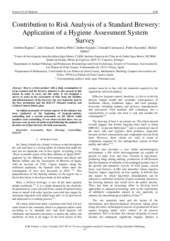 (PDF) Contribution to Risk Analysis of a Standard Brewery: Application ...