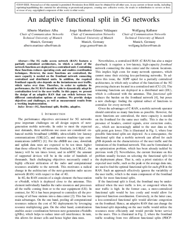 (PDF) An adaptive functional split in 5G networks