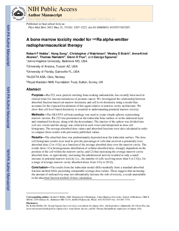 (PDF) A bone marrow toxicity model for223Ra alpha-emitter ...